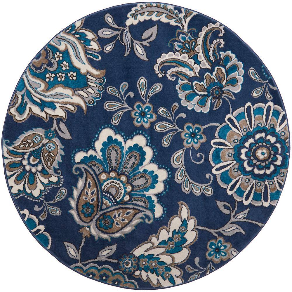 Home Dynamix Tremont Lincoln Navy Blue/Grey 3 ft. Floral Round Area Rug ...