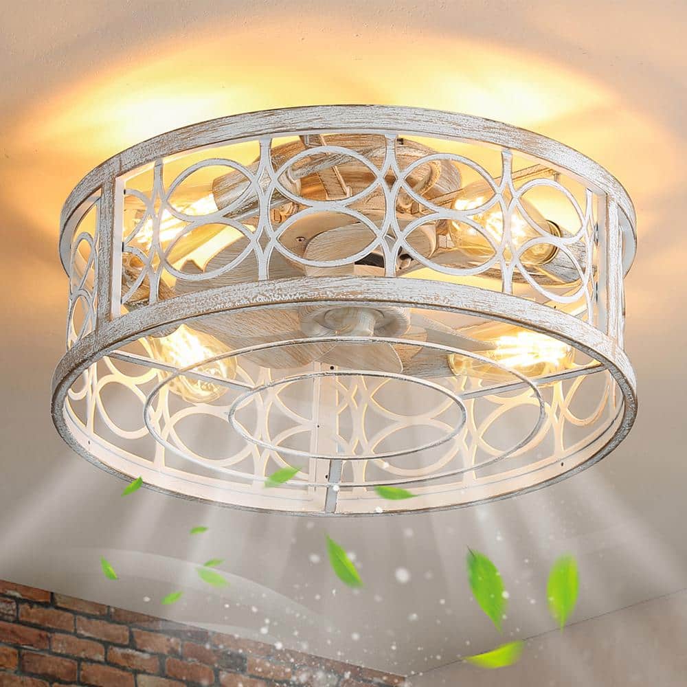 Staykiwi 20 in. Indoor Retro White Caged Ceiling Fan with Integrated ...