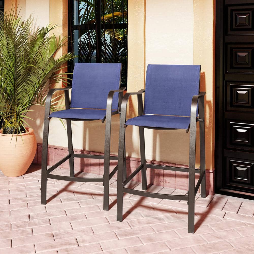Pellebant Counter Height Metal Aluminum Outdoor Bar Stool with Arms in ...
