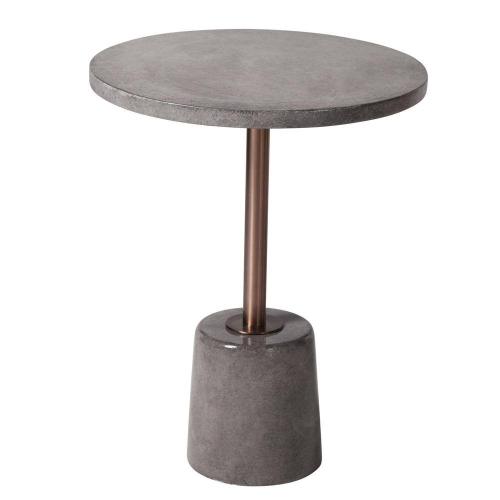 StyleCraft 17.75 in. Gray Concrete Cement End Table with Aged Bronze ...