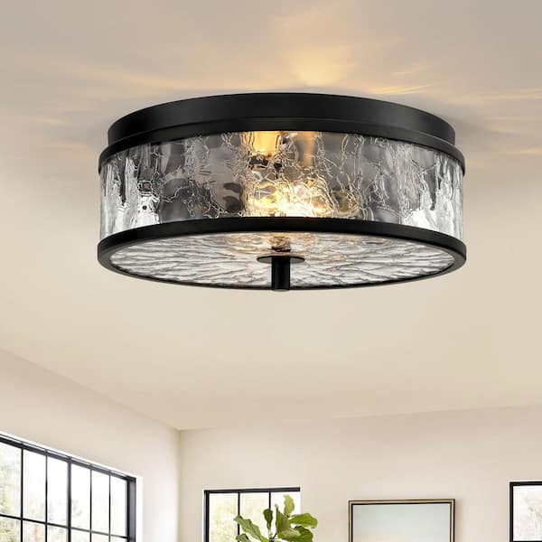 LamQee 12 in. 2-Light Modern Black Flush Mount Ceiling Light Fixture ...