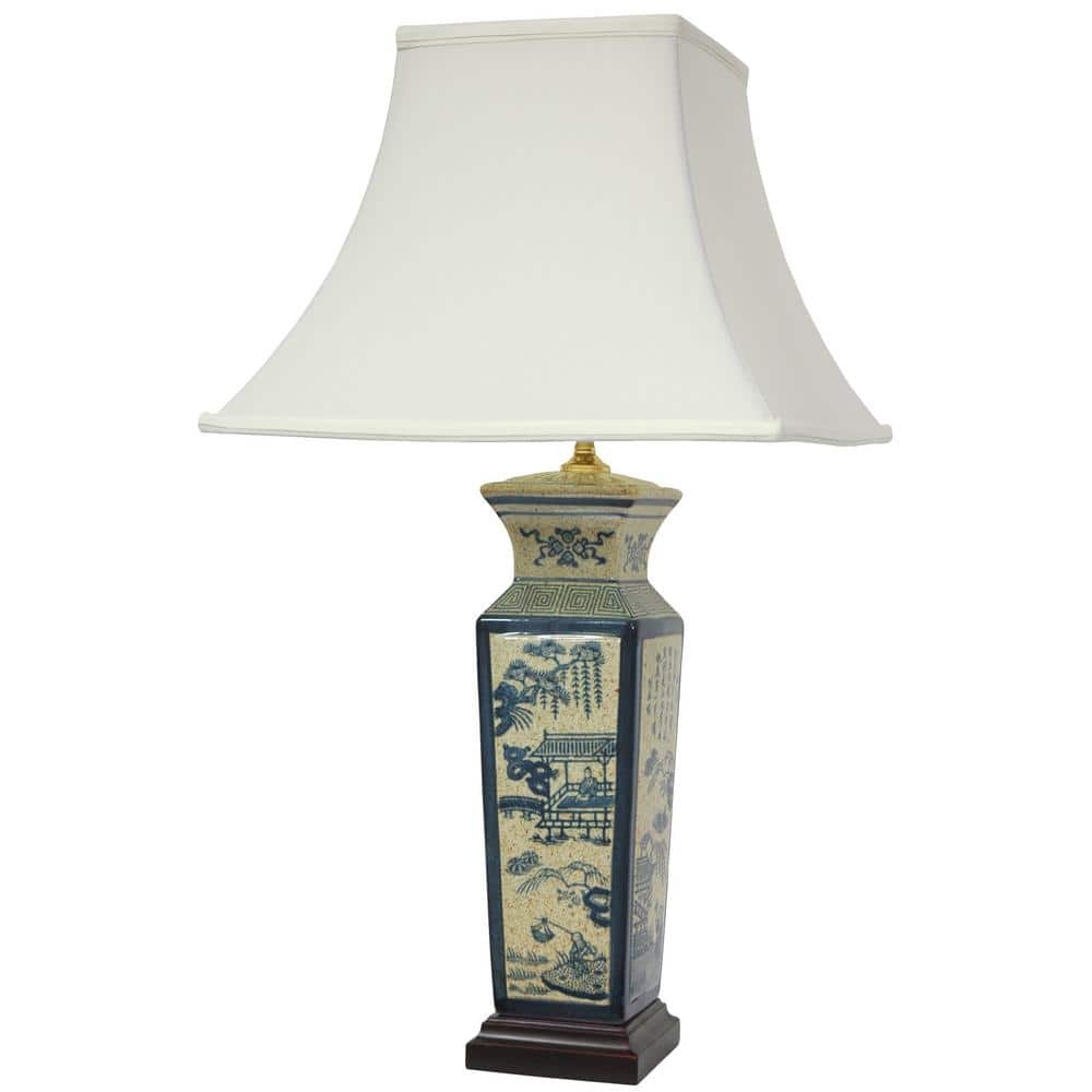 RED LANTERN 26 in. x 14 in. Blue Landscape Porcelain Lamp LMP-JCO-X206L ...