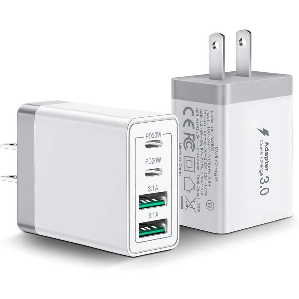 OBJLGEV 2-Pack USB C Wall Charger 40W Fast Charging Block 4-Port PD ...