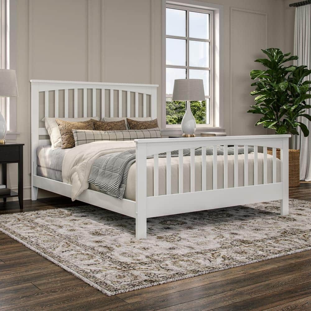 AFI Brooklyn White Solid Wood Frame Queen Foundation Bed with Matching ...