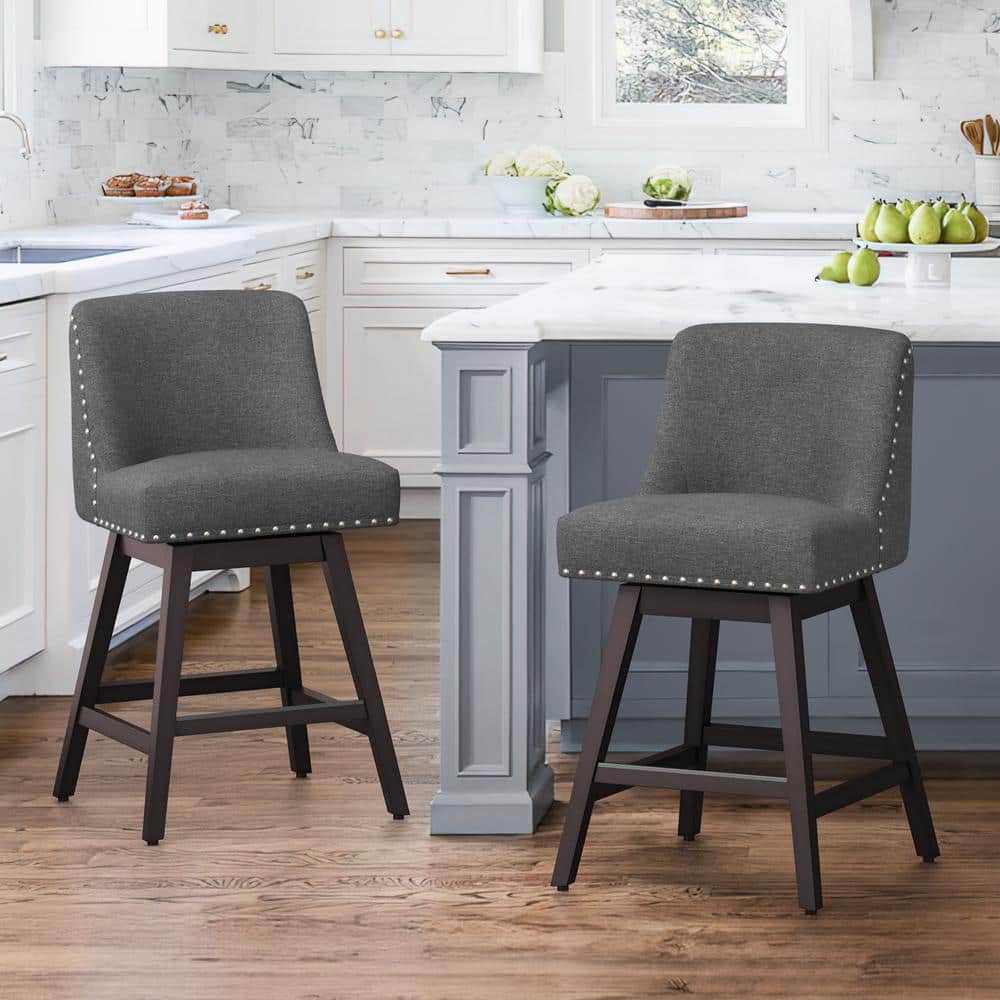 OrangeOne Hampton 26 in. Solid Wood Charcoal Gray Swivel Bar Stools ...