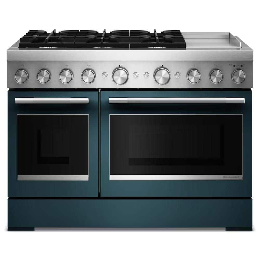 KitchenAid 48 in. 6 Burners Freestanding Double Oven Dual Fuel Range in ...
