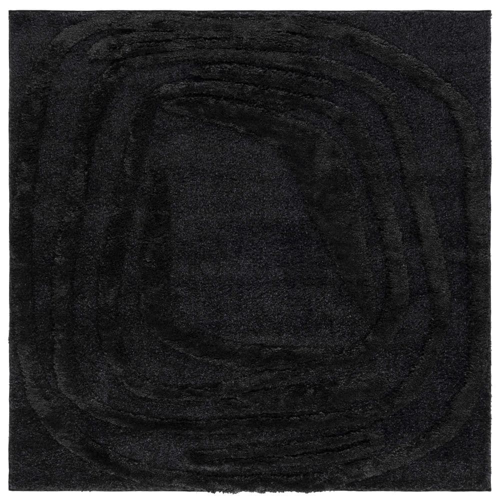 SAFAVIEH Hi-Lo Shag Black 5 ft. x 5 ft. Swirl High-Low Square Area Rug ...