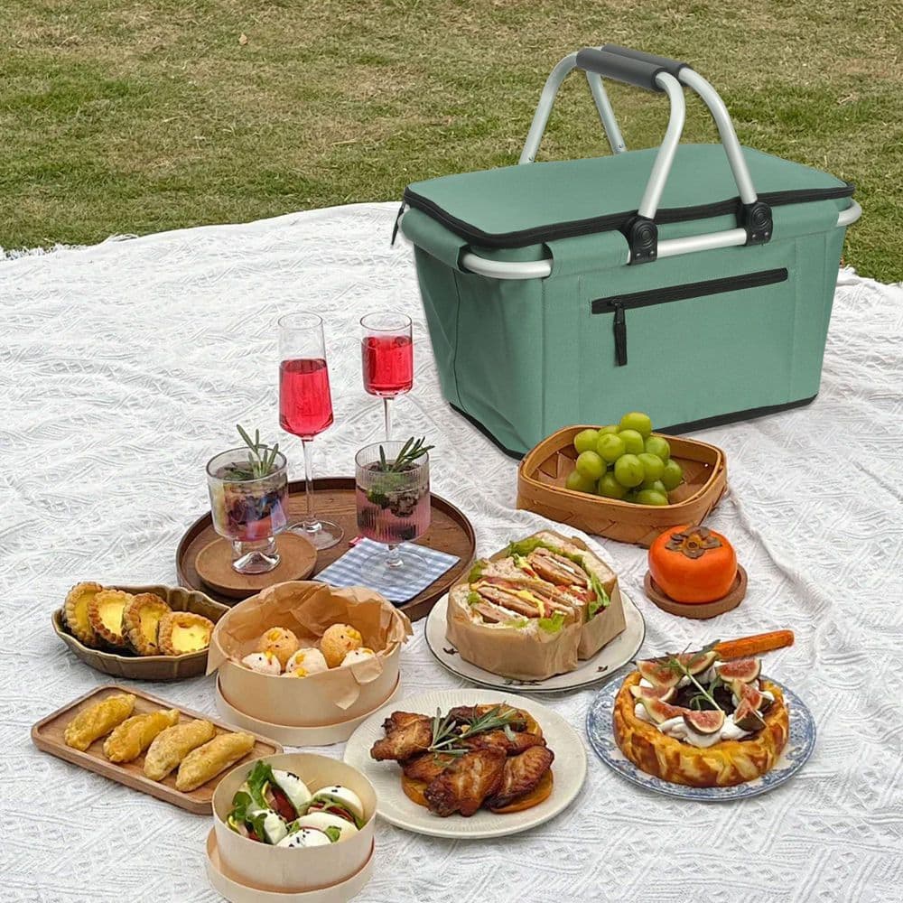 Wudkey Polyester Reusable Folding Picnic Basket with Lid, 27L Large ...
