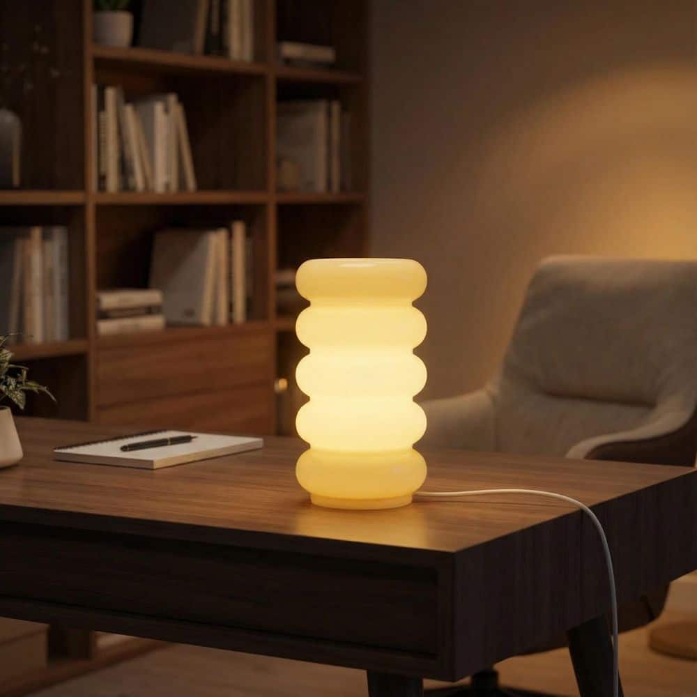 Keazile 10.4 in. Modern Layered Ambient Opal Yellow Glass Table Lamp ...