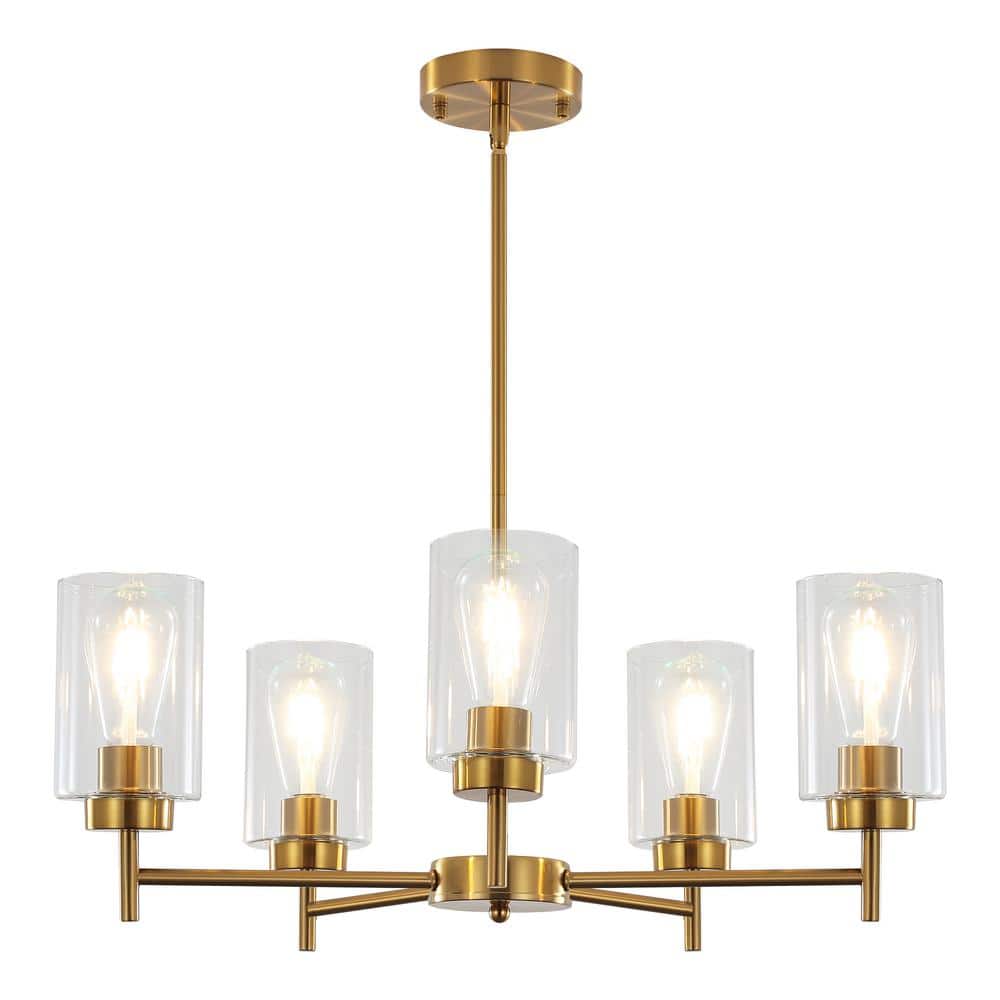 ADSENSTY 5-Light Gold Contemporary Chandelier with Clear Glass HD-5-G ...