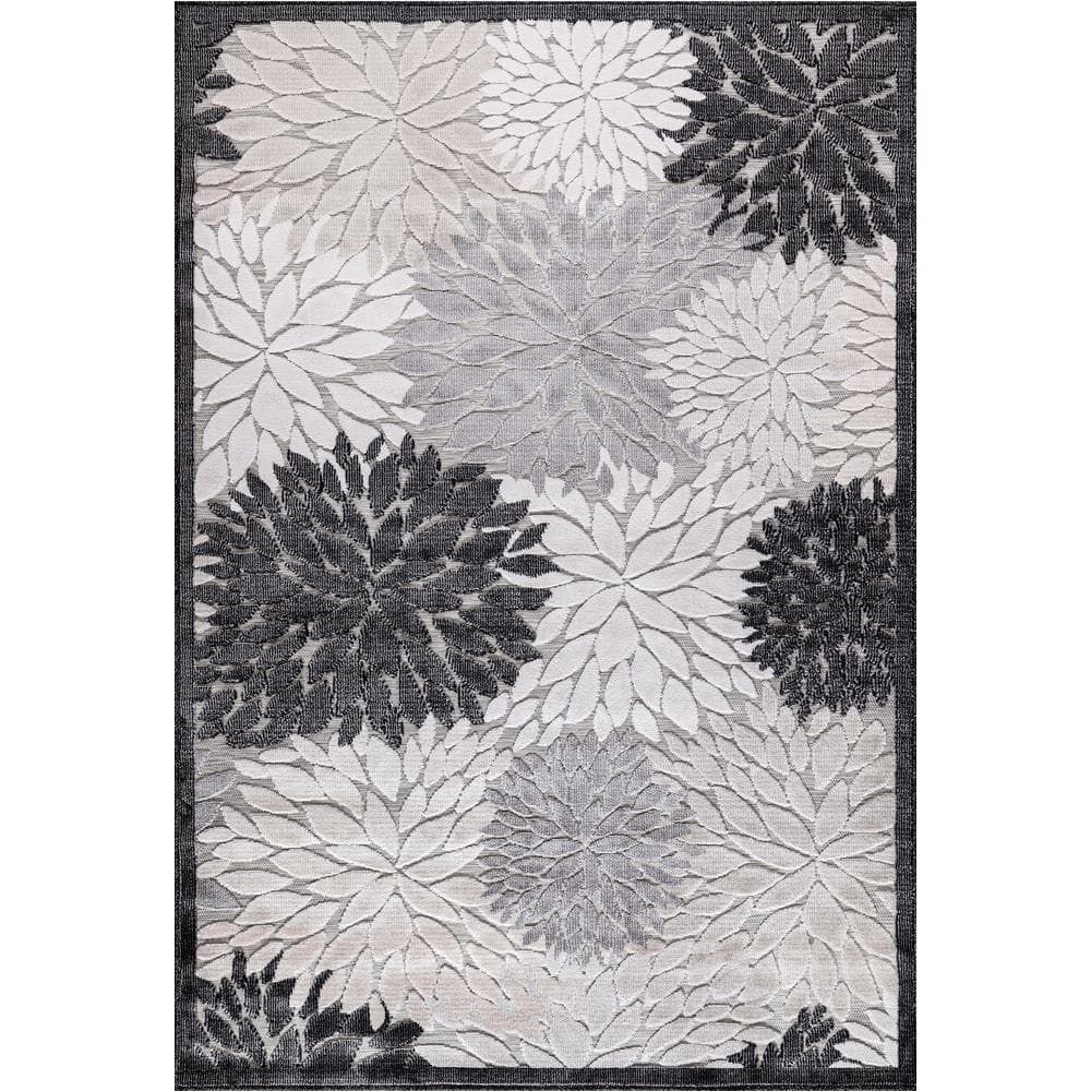 CAMILSON Bloom Gray/Black 10 ft. x 14 ft. Floral Exotic Tropical Indoor ...