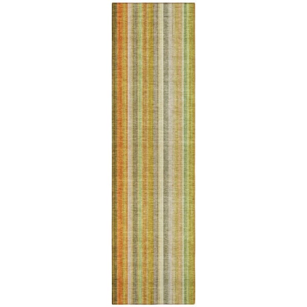 HomeRoots Tan Orange and Green 2 ft. x 8 ft. Woven Striped Runner ...
