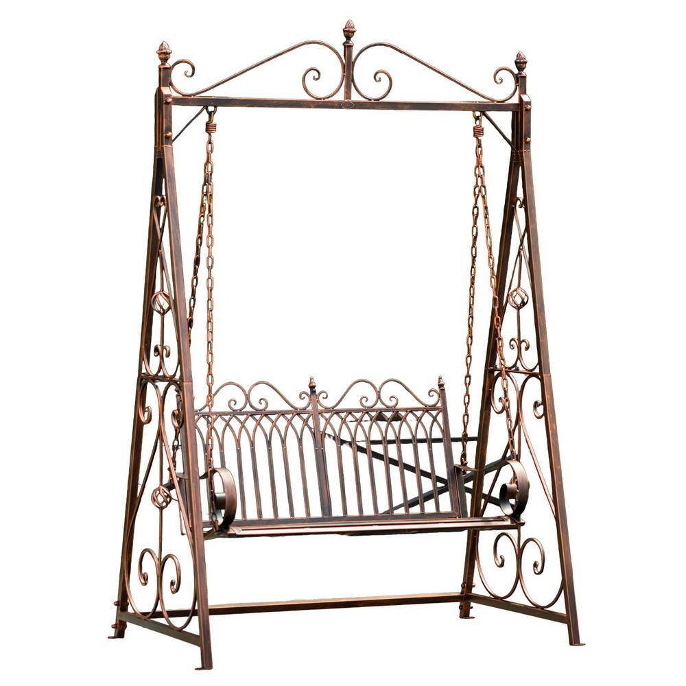 Zaer Ltd. International 57.5 In. 2- Seater Antique Bronze Metal Patio ...