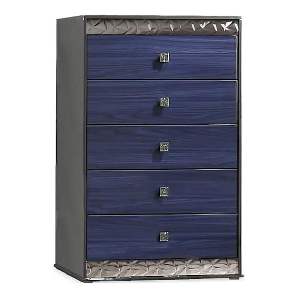 Furniture of America Ellia Ash Gray and Indigo Blue 5-Drawer 32 in ...