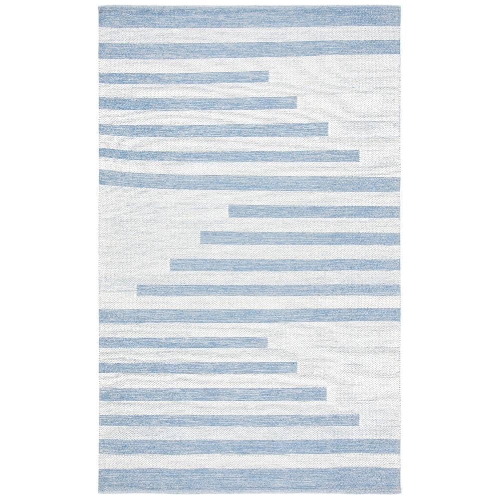 SAFAVIEH Striped Kilim Ivory Blue 9 ft. x 12 ft. Striped Area Rug ...