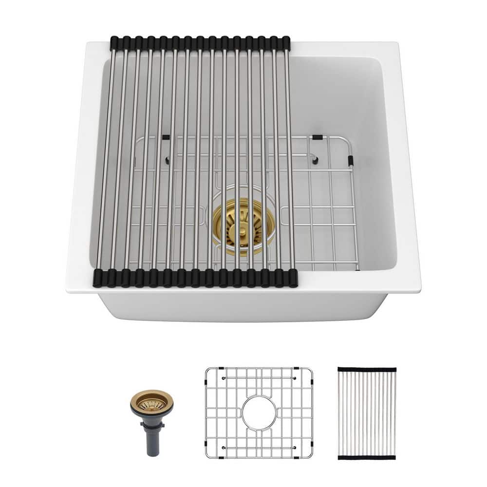 cadeninc Quartz Undermount Sink 14.82 in. x 17.55 in. Single Bowl White ...