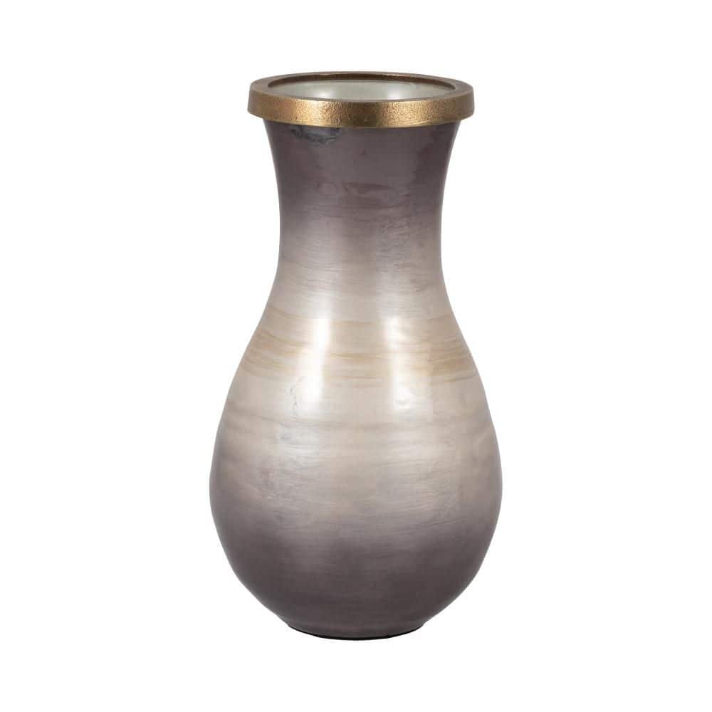 Liv & Skye 13 in. Brown Glass Bud Modern Ribbed Decorative Vase With ...