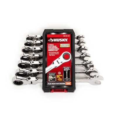 Husky Stubby Ratcheting SAE/MM Combination Wrench Set (10-Piece ...