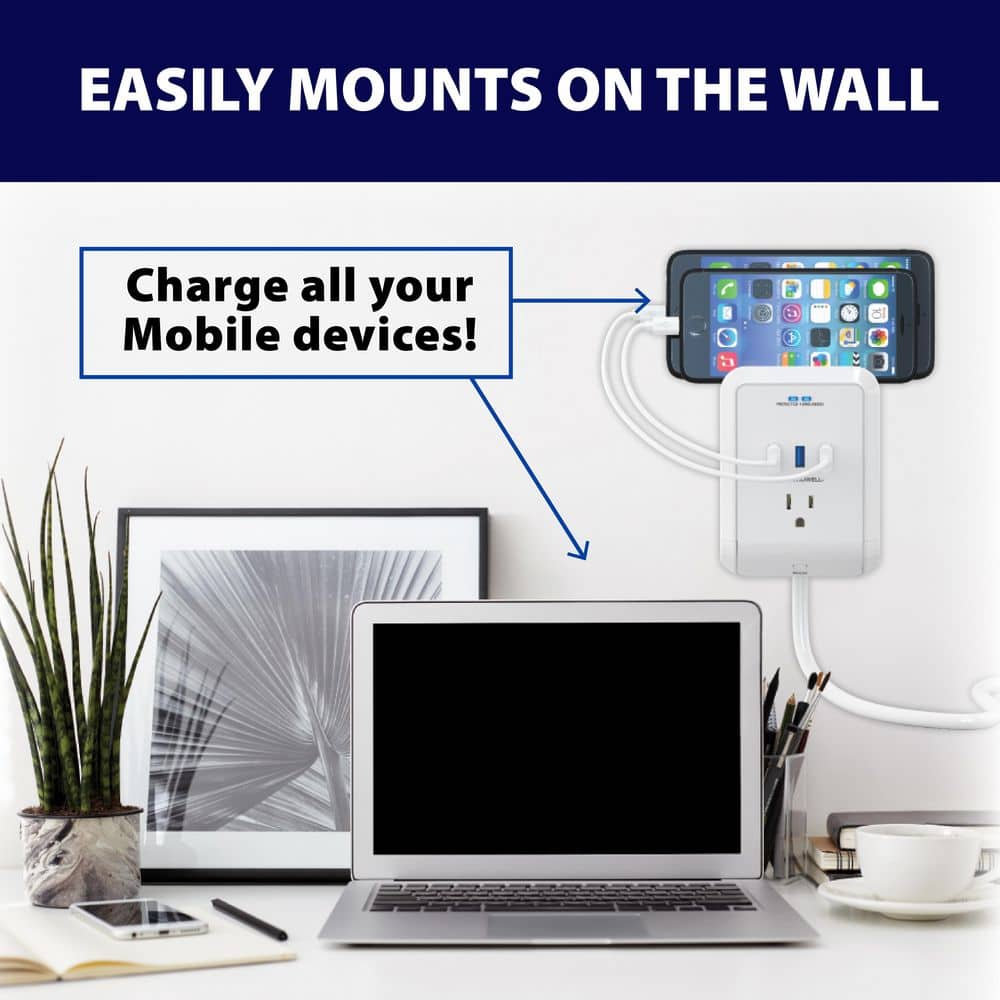 Buy 3-Outlet Power Pro Wall Outlet Surge Protector with 3 USB Ports and ...