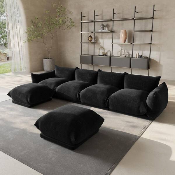 Magic Home Lawson Convertible Couch, 131 in. Flared Arm Chenille ...