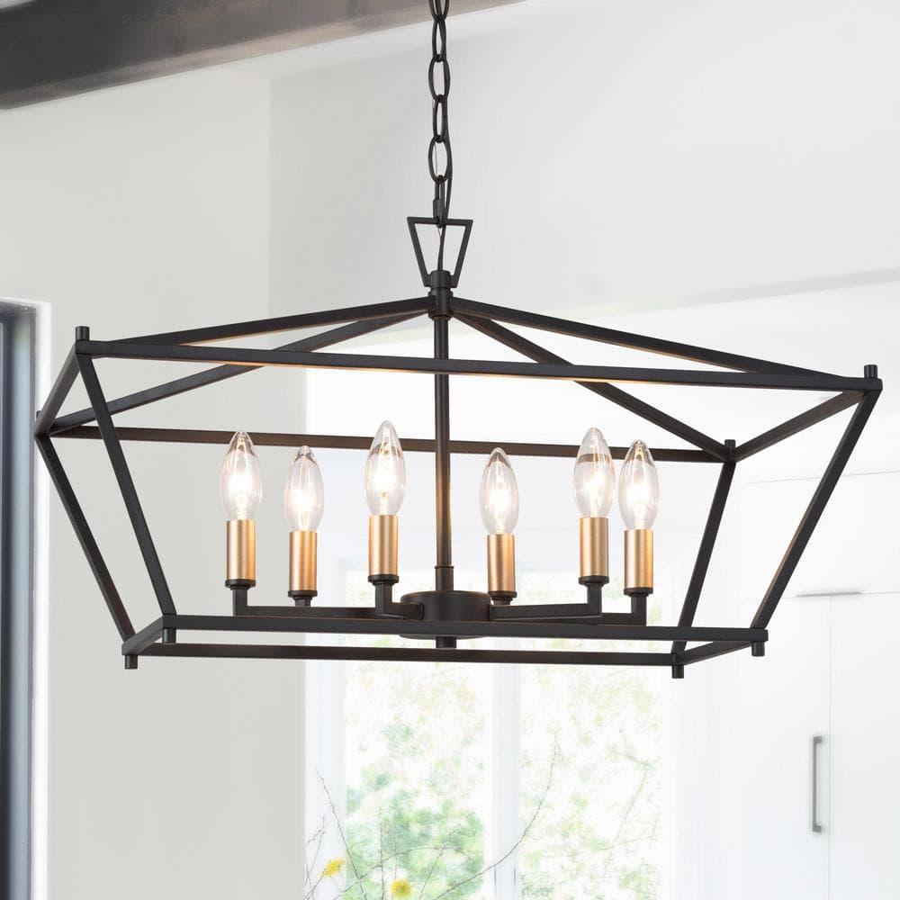 LNC Modern Chandelier Black 6-Light Linear Cage Island High Ceiling ...