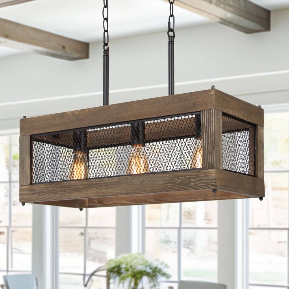 Reviews for LNC Farmhouse 3-Light Black Wood Rectangle Cage Chandelier ...