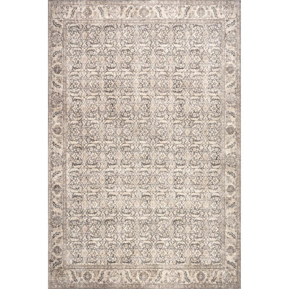 nuLOOM Hillstone Grey 6 ft. 7 in. x 9 ft. Traditional Vintage Medallion ...