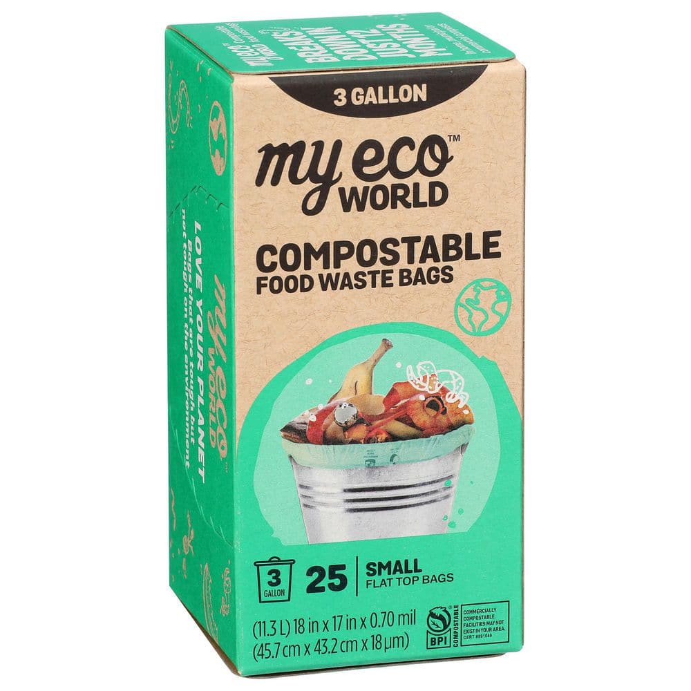MyEcoWorld 3-Gallon Food Waste Compostable-Bags, Trash-Bags, 1-Box of ...