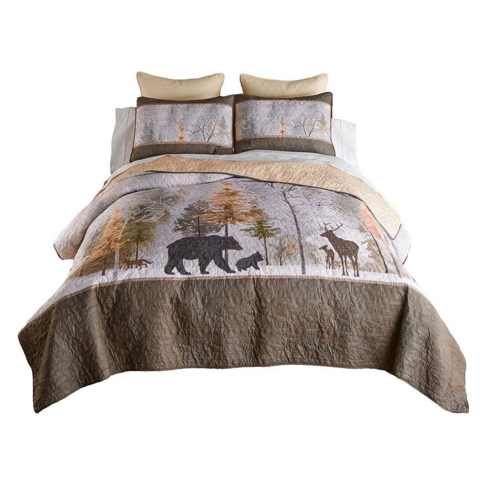DONNA SHARP Dawn Mist 3-Piece Brown and Taupe Polyester Queen Quilt Set ...