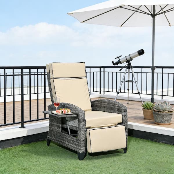 All Weather Wicker Outdoor Reclining Lounge Chair, Patio Recliner with ...
