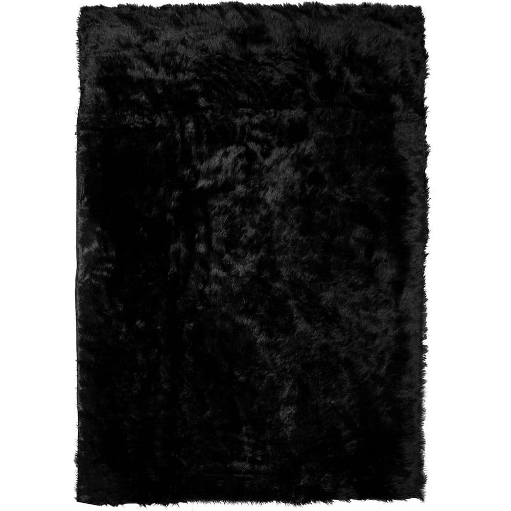 Nourideaux Black 10 ft. x 12 ft. Large Area Rug Fluffy Fuzzy Faux Fur ...
