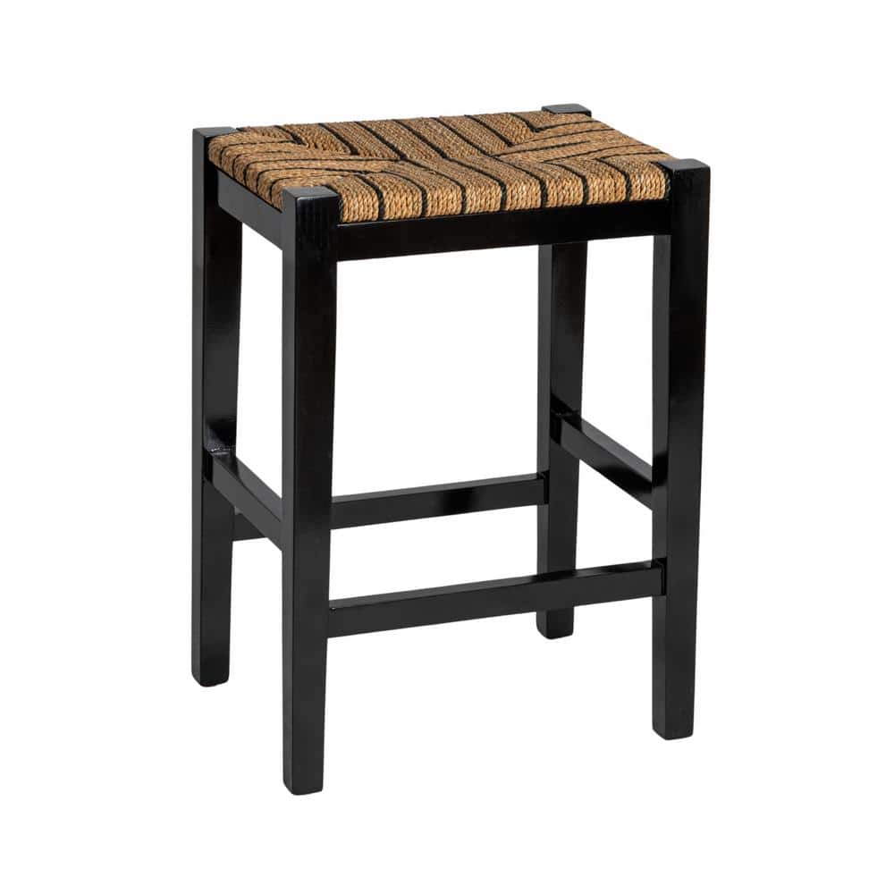 Storied Home Willowbrook Black Solid Wood and Natural Woven Seagrass ...