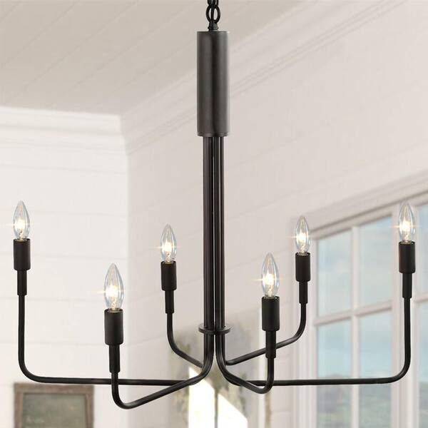 YANSUN Vintage 6-Light Matte Black Candlestick Chandelier for Dining ...