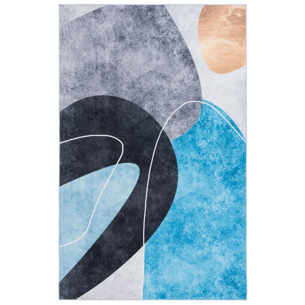 SAFAVIEH Malibu Dark Gray/Turquoise 5 ft. x 8 ft. Machine Washable ...