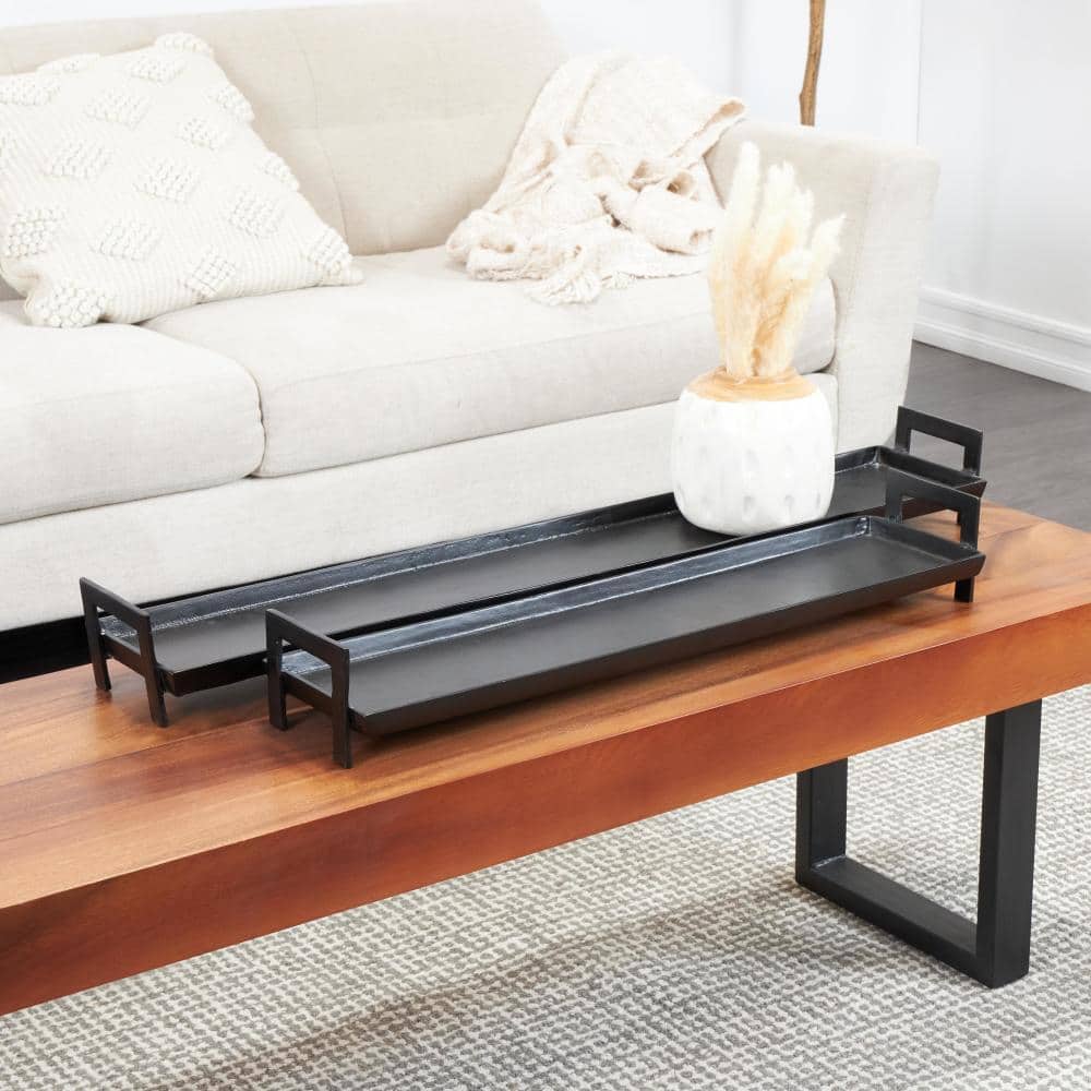 Litton Lane Black Aluminum Nesting Decorative Tray with Black Metal ...