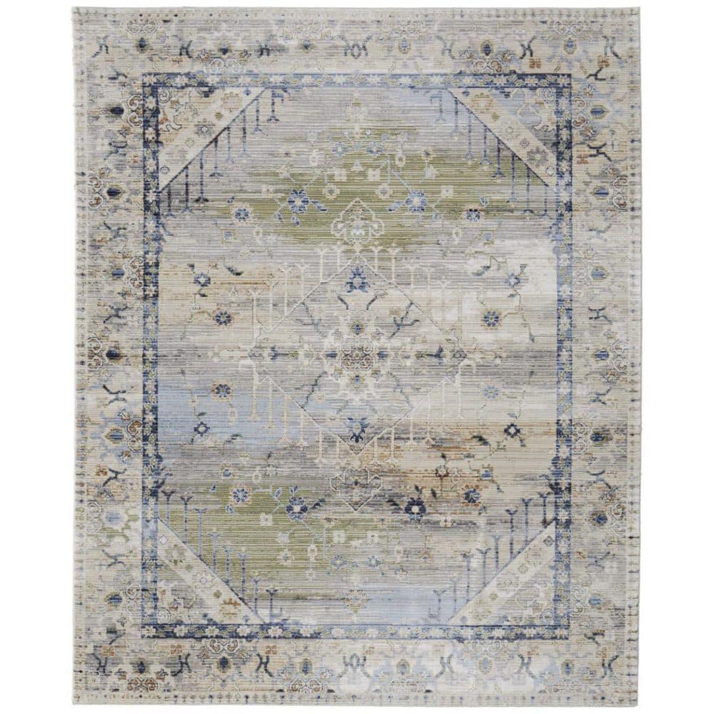 HomeRoots 9 ft. x 13 ft. Ivory, Green, Blue Abstract Area Rug ...