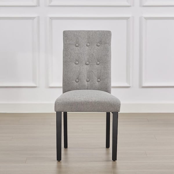 VECELO Upholstered Dining Chairs Set of 4 Gray Button Tufted Back Padded Seat Wood Legs with Rubber Footpads Kitchen Chairs THD DC06 LGRY 2P 2