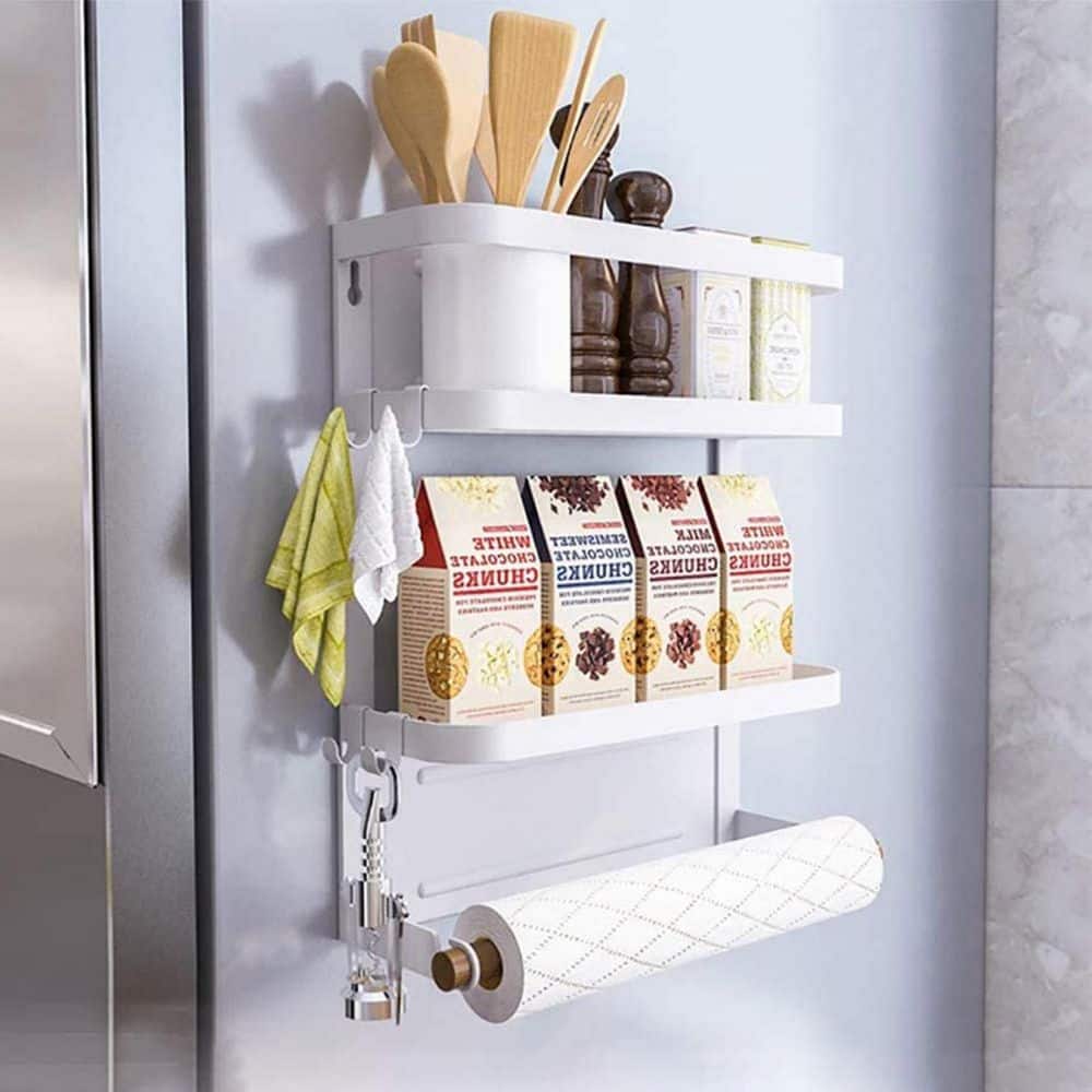 Wudkey Magnetic Mount White Paper Towel Holders and 2-Tier Spice Rack ...