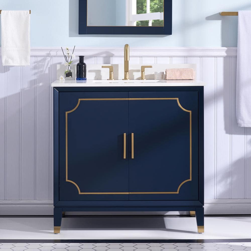 ANGELES HOME 36 in. W x 22 in. D x 35 in. H Solid Wood Bathroom Vanity ...