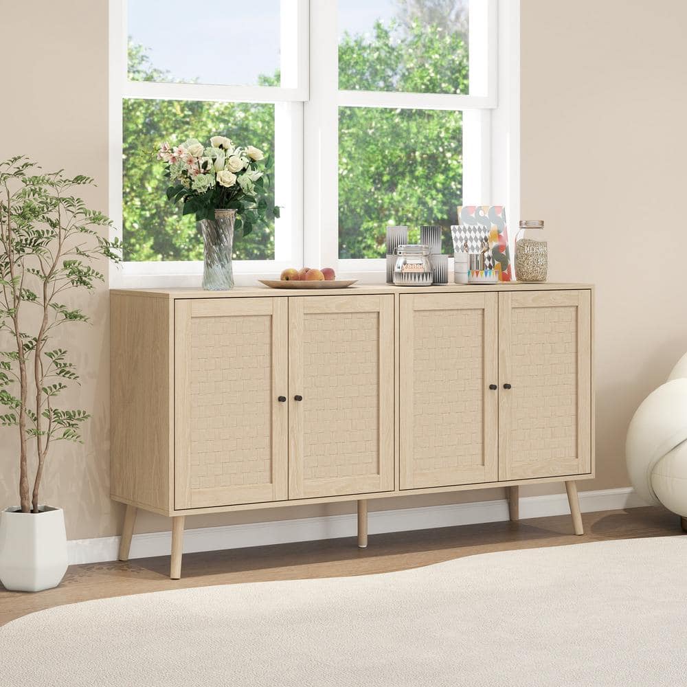 Nestfair Natural MDF 59.06 in. W Sideboard with 4 Doors CT688P7003 ...