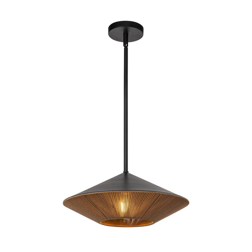 ALORA MOOD Daphne 15 in. 1 Light 60-Watt Matte Black/Brown Cotton Rope ...