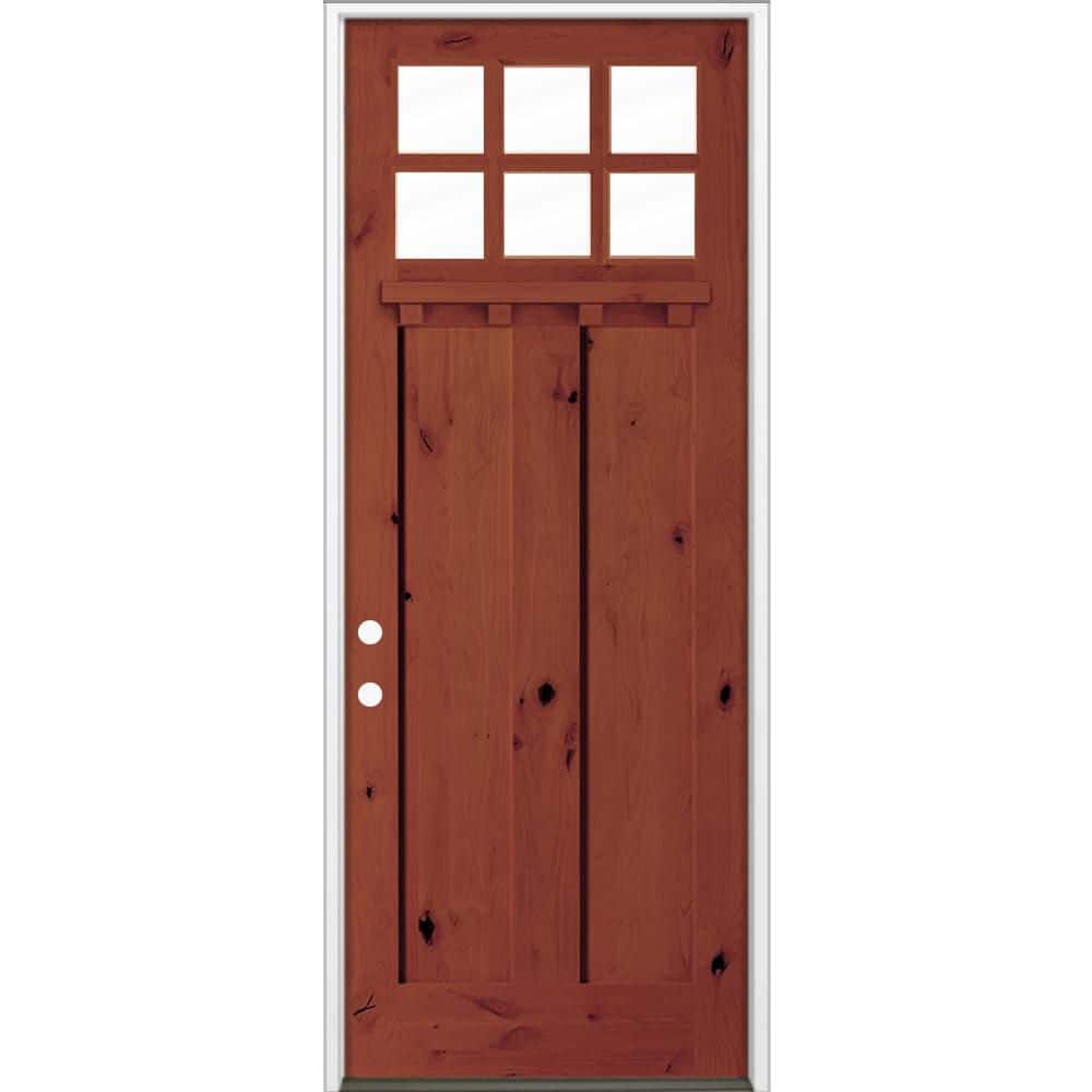Krosswood Doors 42 in. x 96 in. Knotty Alder Right-Hand/Inswing 6 Lite Beveled Clear Glass ...