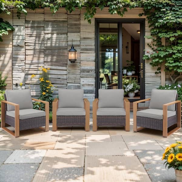 moosprr CubeEdge Porch Brown Wicker Patio Conversation Set with Olefin ...