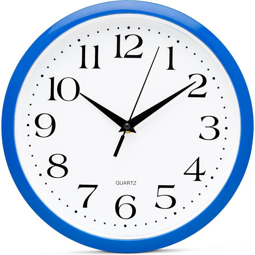 Afoxsos 10 in. Round Blue Analog Plastic Frame Non Ticking Wall Clock ...