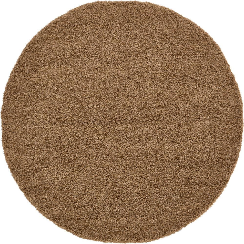 Unique Loom Solid Shag Collection Area Rug (7 ft. 10 in. Round Sandy ...