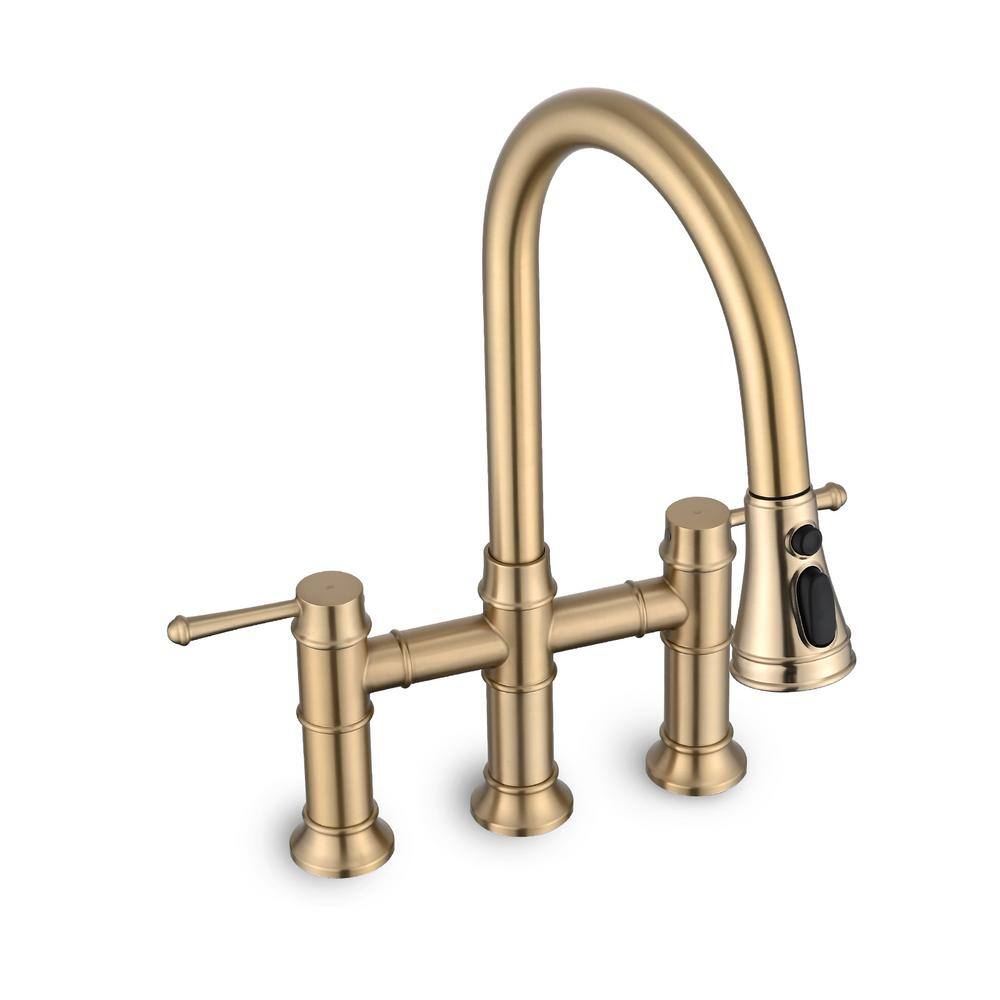 PROOX Double Handle Bridge Kitchen Faucet in Brushed Gold PRWO3RX0069BG ...