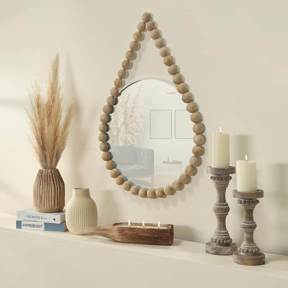 Sagebrook Home White 24 in. x 36 in. Coastal Round Beaded Wood Framed ...