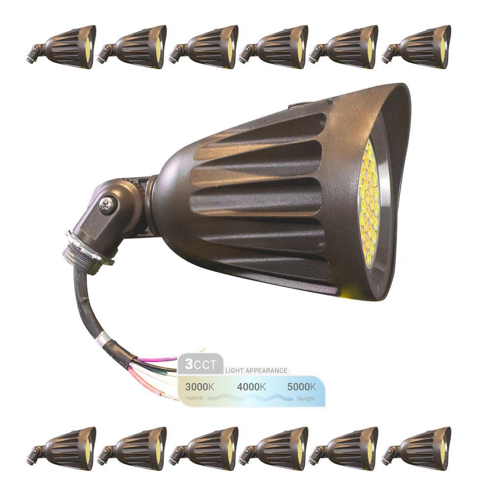 NuWatt 25W Outdoor Bronze Integrated LED Bullet Light, 3-Color ...