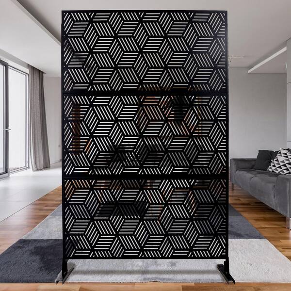 Coporesell 76 in. x 48 in. Freestanding Decorative Privacy Screen Black Metal for Outside Lawn ...