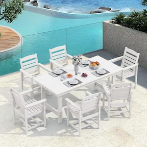 JEAREY HDPE 7-Piece Plastic Rectangle Table Standard Height Outdoor ...